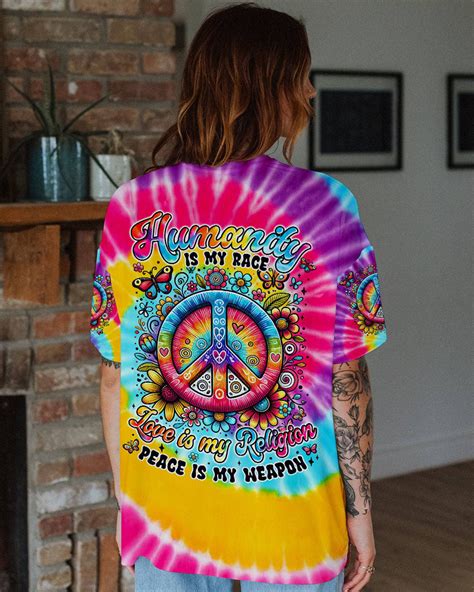 Humanity Is My Race Love Is My Religion Tie Dye Peace Symbol Aop