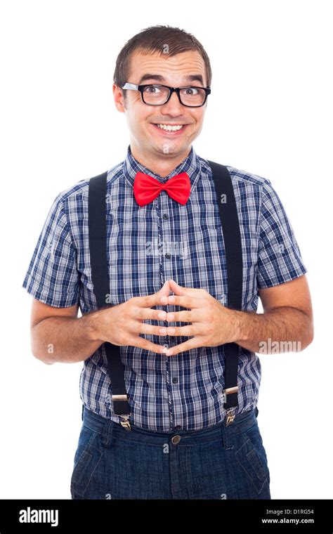 Portrait Of Ecstatic Happy Nerd Man Isolated On White Background Stock Photo Alamy