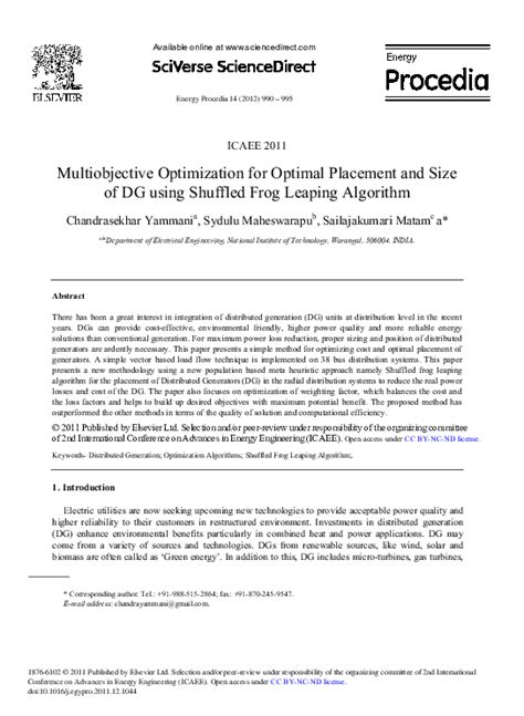 Pdf Multiobjective Optimization For Optimal Placement And Size Of Dg Using Shuffled Frog