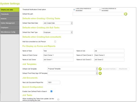 system settings clients and jobs abtrac support