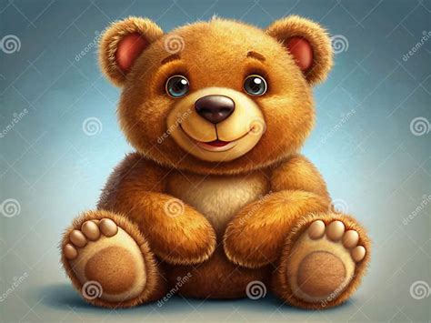 Adorable Brown Teddy Bear With Blue Eyes Stock Illustration