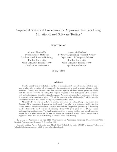 Pdf Sequential Statistical Procedures For Approving Test Sets Using Mutation Based Software