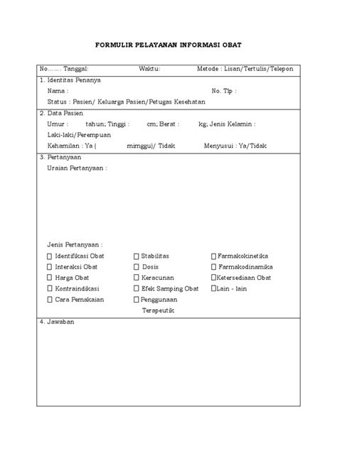 Formulir Pelayanan Informasi Obat Pdf