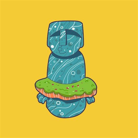 Premium Vector Cute Moai Illustration With Grass