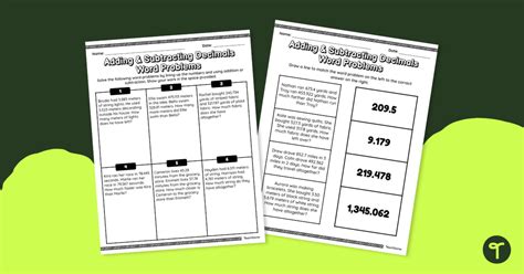 Adding And Subtracting Decimals Word Problems Worksheet Teach Starter