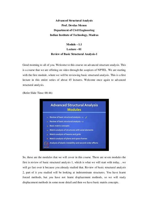 Pdf Advanced Structural Analysis