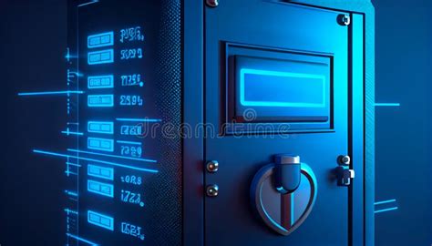 Cyber Security Concept And Digital Data Protection With A Locker In A Blue Background