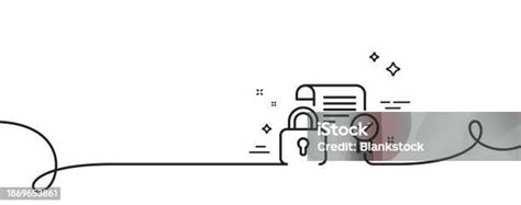 Security Contract Line Icon Cyber Defence Lock Sign Continuous Line With Curl Vector Stock