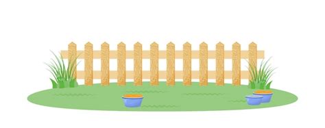 울타리 플랫 컬러 일러스트와 함께 뒤뜰 프리미엄 벡터