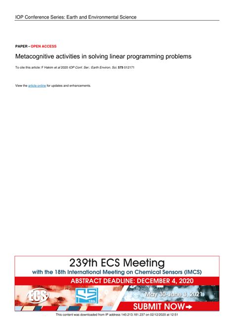 Pdf Metacognitive Activities In Solving Linear Programming Problems