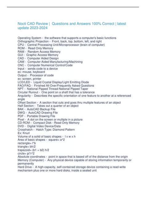 Nocti Cad Review Questions And Answers 100 Correct Latest Update
