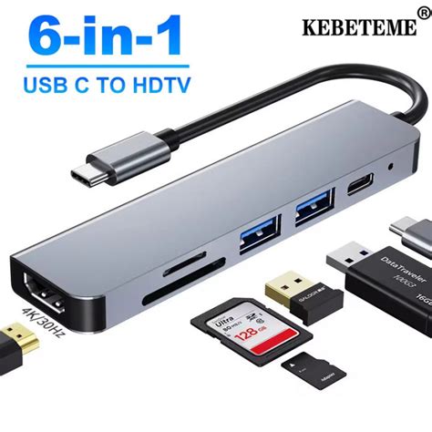 KEBETEME In USB C ฮบ Type C อะแดปเตอรไปยง HDMI SD K บตร TF ตวแยกการชารจทรวดเรว