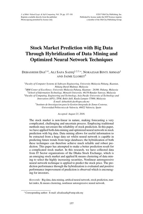 Pdf Stock Market Prediction With Big Data Through Hybridization Of Data Mining And Optimized