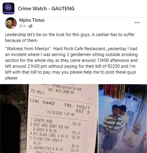 Hard Rock Cafe Menlyn Waitress Desperately Seeks Three Men For Unpaid