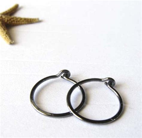 Tiny Gunmetal Sterling Silver Hoop Earrings ~ Made In Usa Poseidons