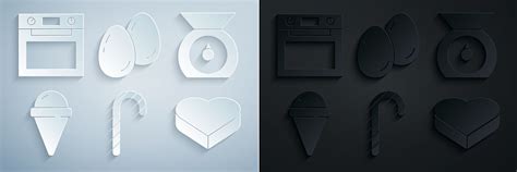 크리스마스 사탕 지팡이 비늘 와플 콘에 아이스크림 사탕 하트 모양의 상자 부활절 달걀과 오븐 아이콘을 설정합니다 벡터 3차원 형태에 대한 스톡 벡터 아트 및 기타 이미지