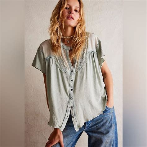New Free People Sofia Henley In Sea Mist Soft Blue Green Size Xs In
