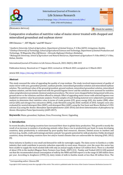 Pdf Comparative Evaluation Of Nutritive Value Of Maize Stover Treated