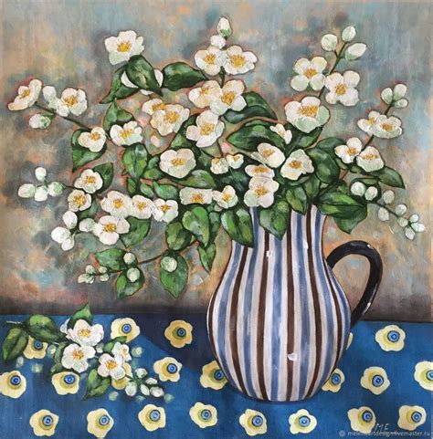 Картины Жасмин в полосатом кувшине заказать на Ярмарке Мастеров Lskscru Картины Саратов