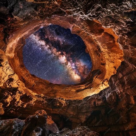 Magma Cave With A Volcanic Pit Perspectives On The Night Sky From