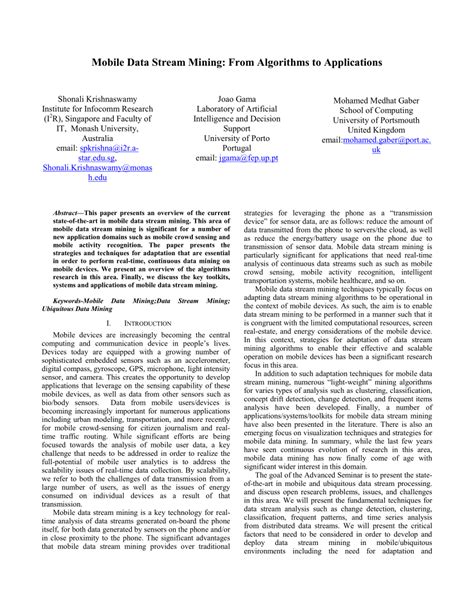 Pdf Mobile Data Stream Mining From Algorithms To Applications