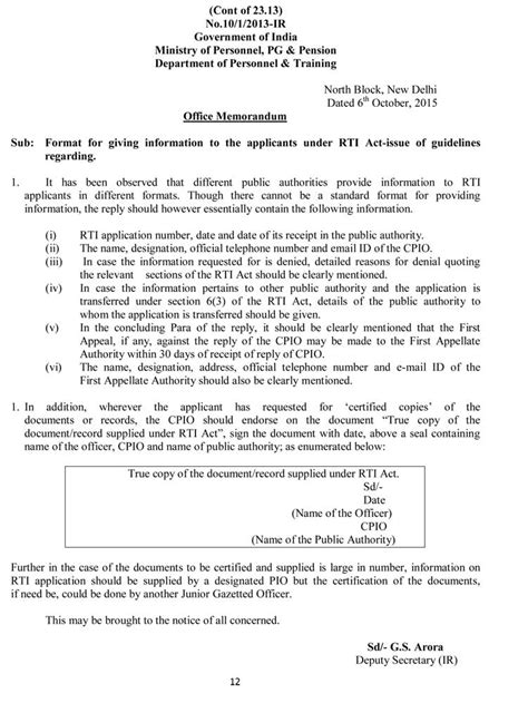 Format For Giving Information To The Applicants Under Rti Act Issue Of