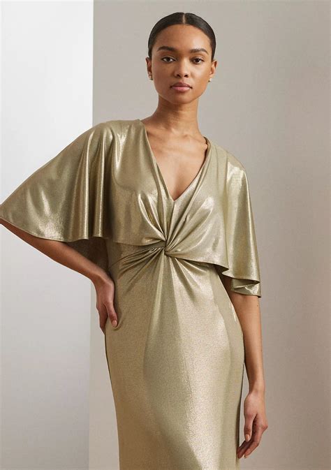 Lauren Ralph Lauren Metallic Jersey Twist Front Cape Gown Belk