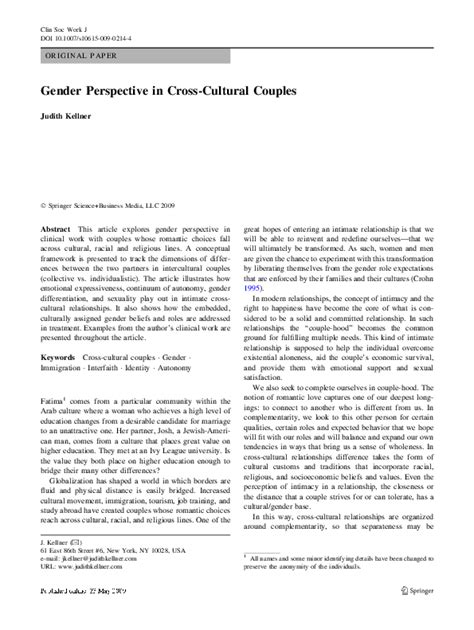 Pdf Gender Perspective In Cross Cultural Couples