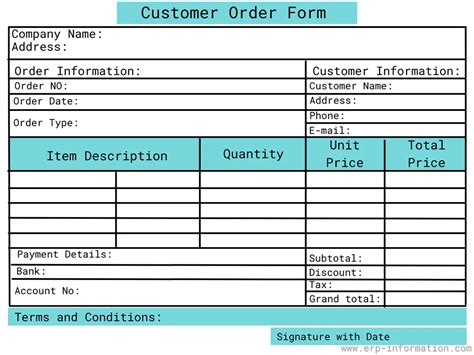 Customer Order Form Printable