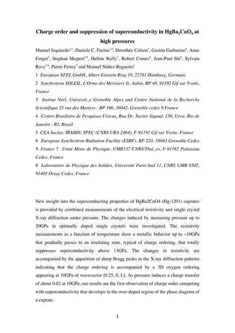 Pdf Charge Order And Suppression Of Superconductivity In Hgba2cuo4 At High Pressures