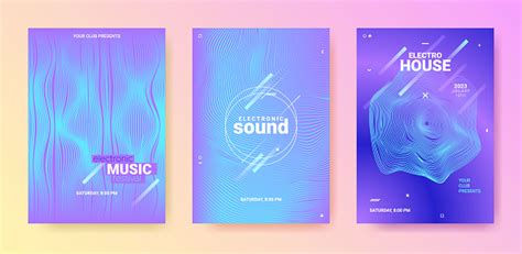 일렉트로 뮤직 플라이어 세트 기하학적 사운드 리듬 벡터 에드름 Dj에 대한 스톡 벡터 아트 및 기타 이미지 Dj 강렬하고 밝은 색상 곡선 Istock