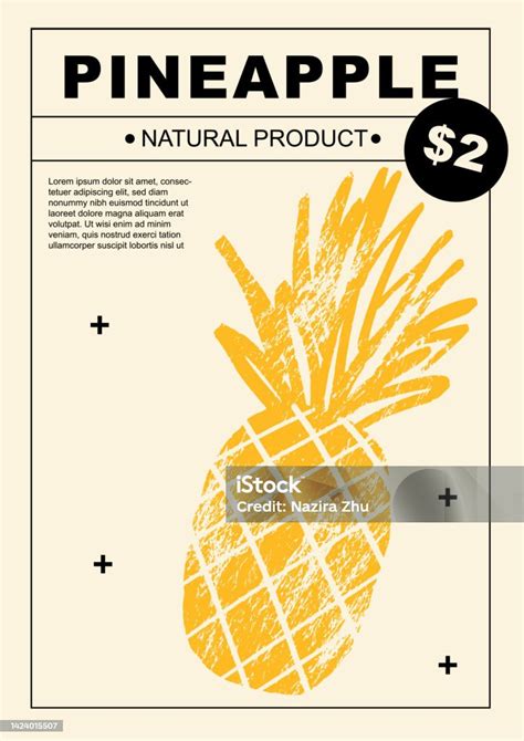 파인애플 추상적 인 그리기 디자인의 과일과 채소 포스터 세트 라벨 또는 포스터 가격표 심플하고 평평한 디자인 패턴과 배경 포스터