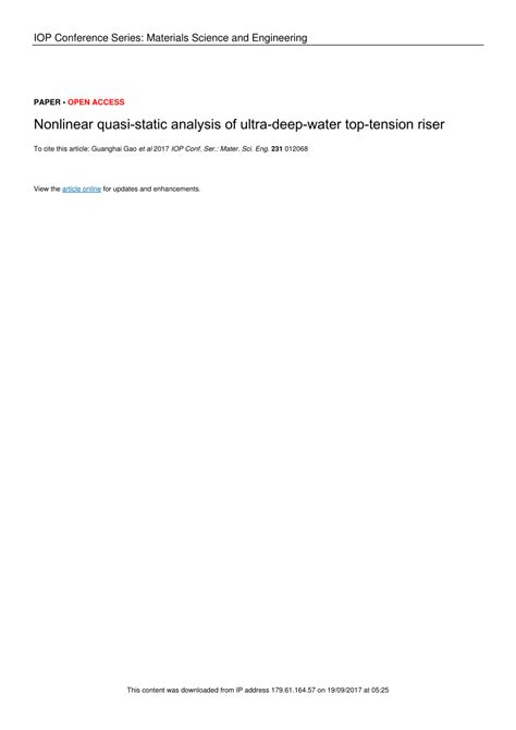 Pdf Nonlinear Quasi Static Analysis Of Ultra Deep Water Top Tension Riser