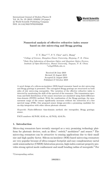 PDF Numerical Analysis Of Effective Refractive Index Sensor Based On Slot Micro Ring And Bragg