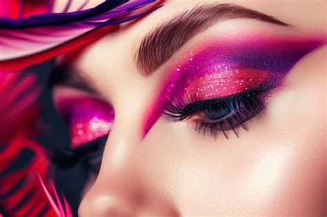Premium Photo Closeup View Of A Womans Eye With Colorful Glitter