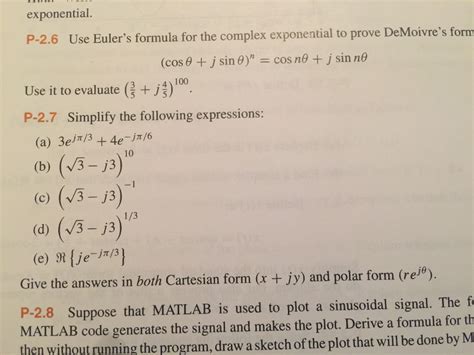 solved 10 exponential p 2 6 use euler s formula for the