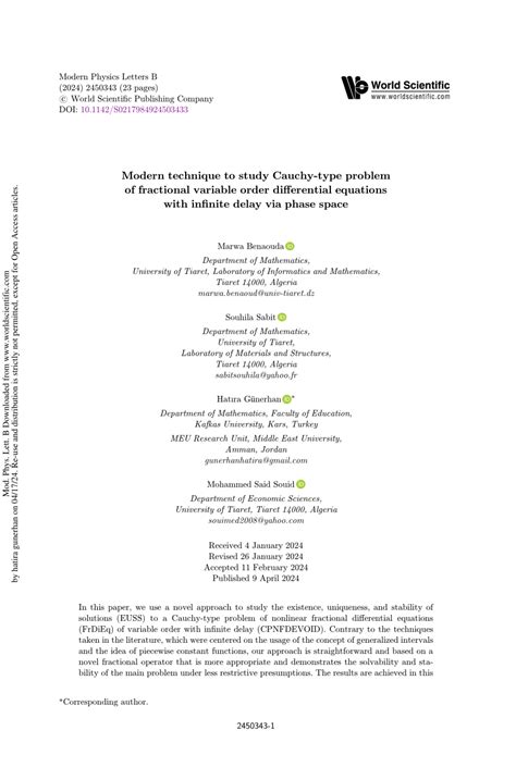PDF Modern Technique To Study Cauchy Type Problem Of Fractional Variable Order Differential