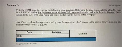 Solved Write The Html Code To Generate The Following Table