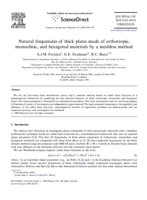 Pdf Natural Frequencies Of Thick Plates Made Of Orthotropic