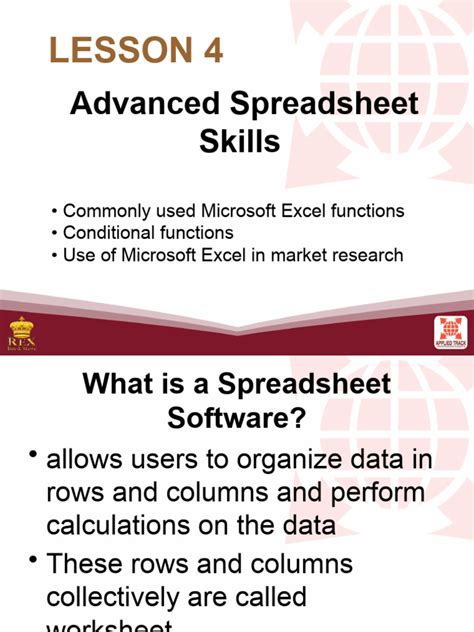 Lesson 4 Advanced Spreadsheet Skills Pdf Spreadsheet Microsoft Excel