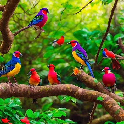 Premium Ai Image Colorful Macaw Birds In Forest Ai Generated