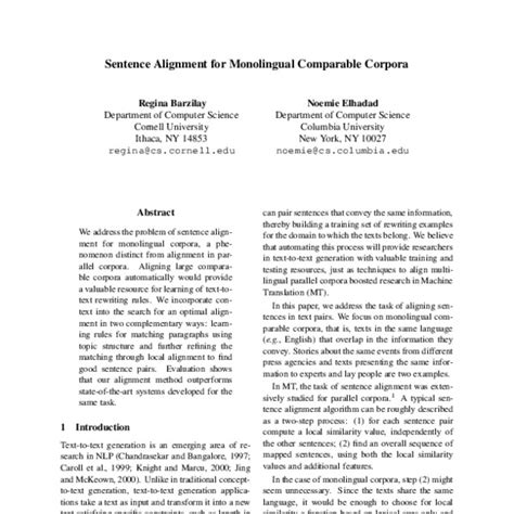 Sentence Alignment For Monolingual Comparable Corpora Acl Anthology