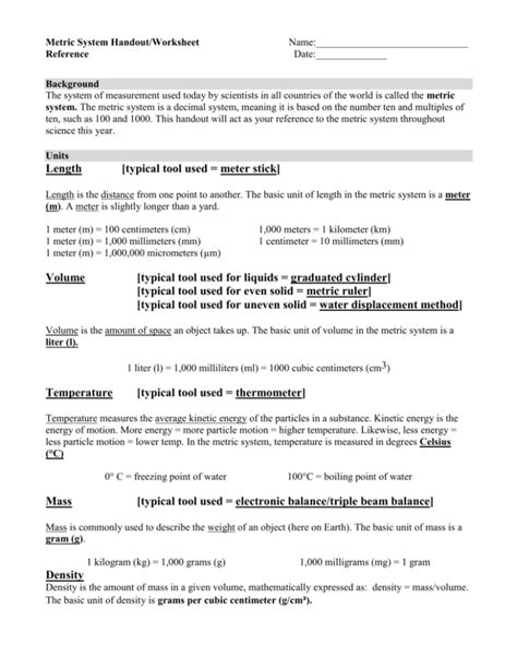 Metric System Units Conversions And Practice Problems