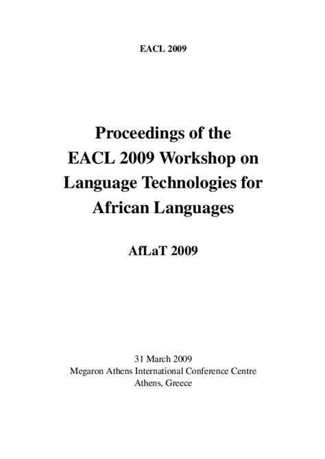 Pdf Proceedings Of The Eacl 2009 Workshop On Language Technologies For African Languages