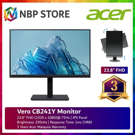 Acer Vero Cb241y 23 8 Fhd 75hz Widescreen Monitor Usb C Hdmi 3 Yrs Wrty Shopee Malaysia