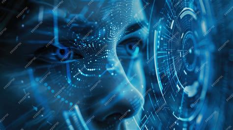 3d 스캔으로 얼굴 인식 시스템 작업 중에 여성의 얼굴과 생체인식 데이터 미래의 디지털 인증 Id 테마 프리미엄 Ai 생성 이미지