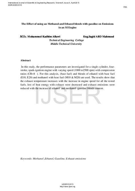 Pdf The Effect Of Using An Methanol And Ethanol Blends With Gasoline