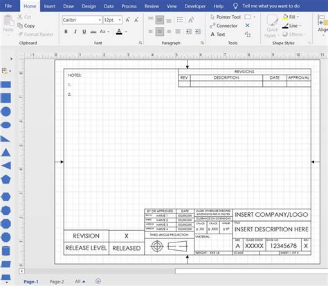 Visio Format Engineering Drawing Schematic Or Blueprint Template Sheets 1 And 2 A Size