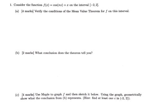 Solved 1 Consider The Function F X Cos πx X On The