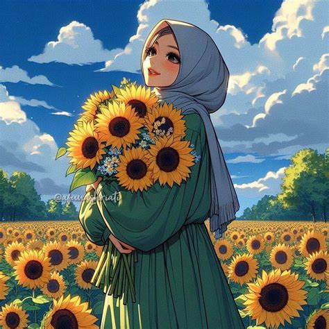 صور أنمي للبنات صور بنات محجبات مع زهرة دوار الشمس 🌻 Facebook